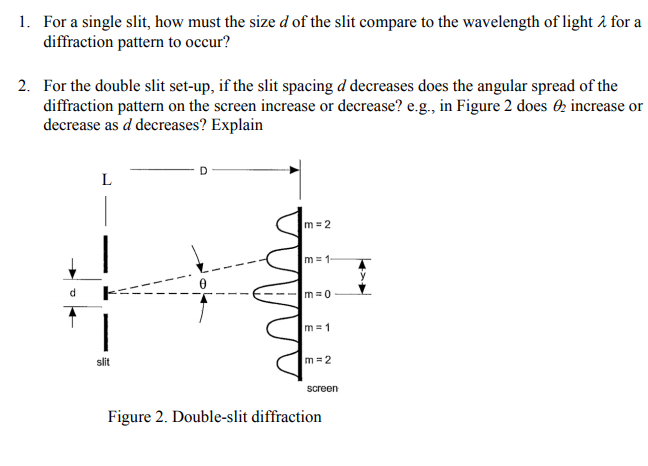 Solved l. For a single slit, how must the size d of the slit | Chegg.com