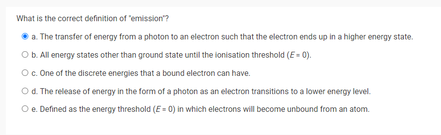 Solved What is the correct definition of "emission"? a. The | Chegg.com