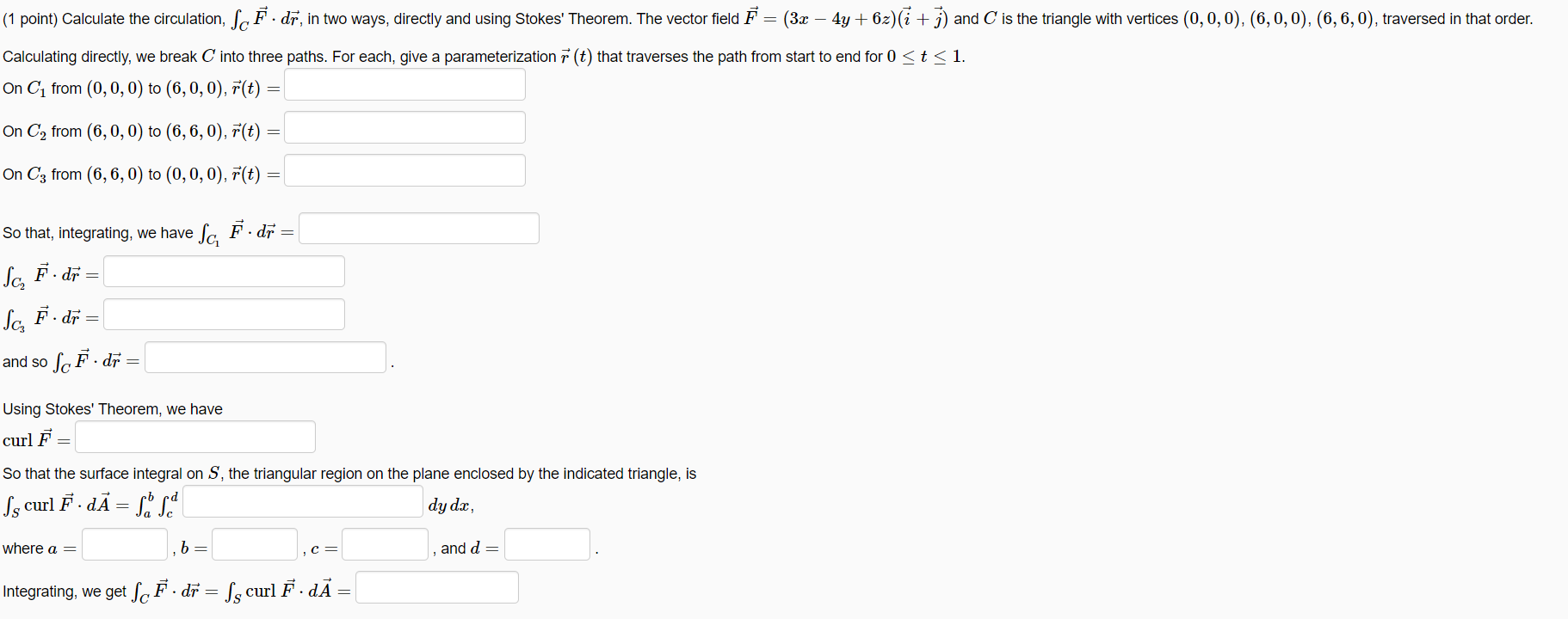 Solved (1 point) Calculate the circulation, ∫CF⋅dr, in two | Chegg.com