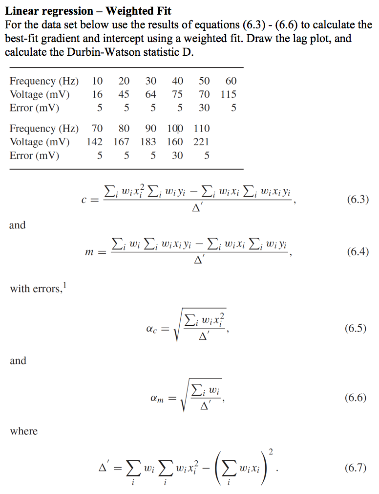 Linear regression - Weighted Fit For the data set | Chegg.com