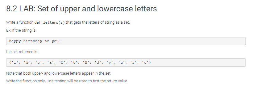 Solved 8.2 LAB: Set of upper and lowercase letters Write a | Chegg.com
