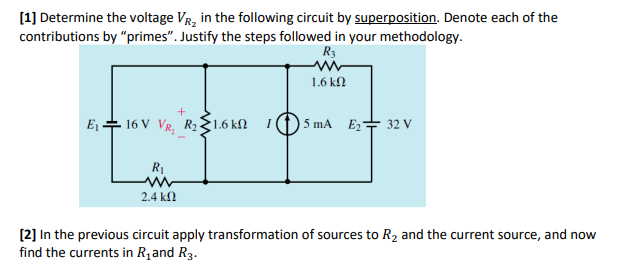 Solved [1] Determine the voltage VR2 in the following | Chegg.com