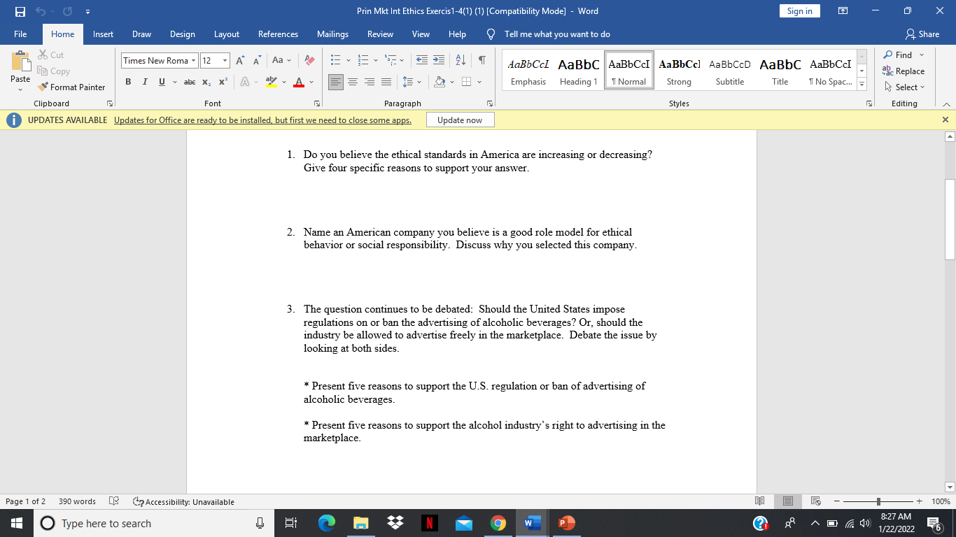 Solved 5 Sign in X Prin Mkt Int Ethics Exercis1-4(1) (1) | Chegg.com