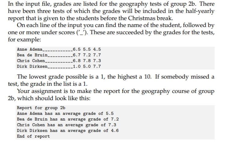 In the input file, grades are listed for the | Chegg.com