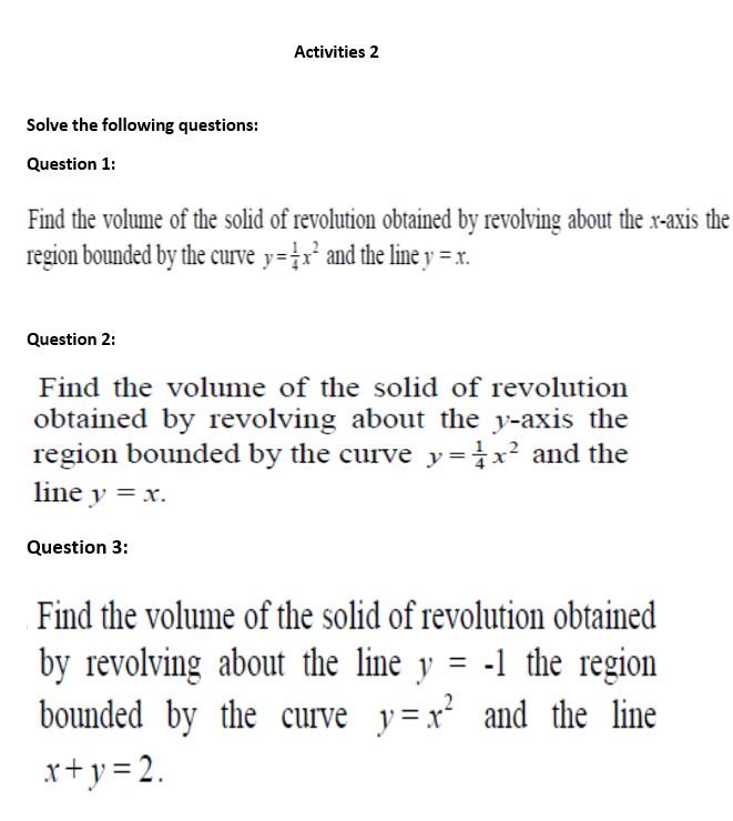 Solved Activities 2 Solve the following questions: Question | Chegg.com