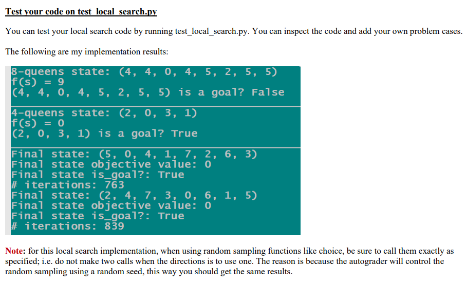 Solved ocal search.py: Implement functions for the N-queen | Chegg.com