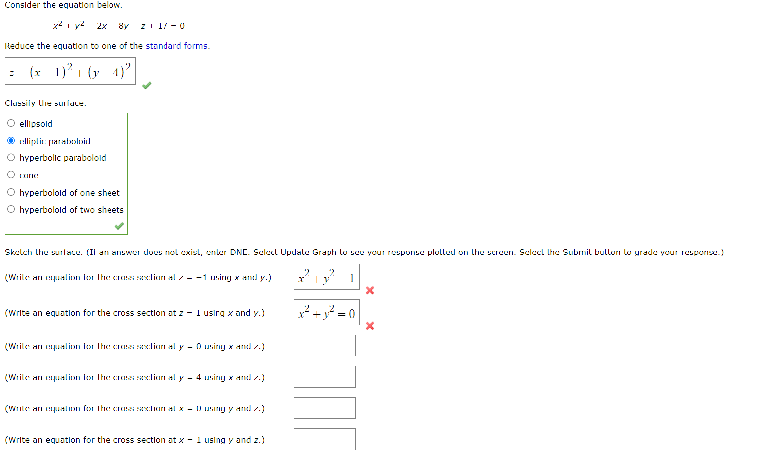 Solved Consider the equation below. x2+y2−2x−8y−z+17=0 | Chegg.com