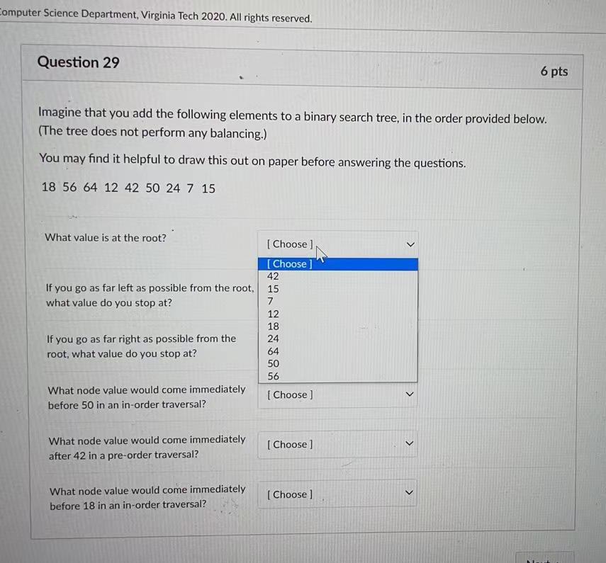 Solved © Computer Science Department, Virginia Tech 2020. | Chegg.com