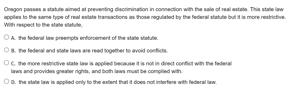Solved Oregon passes a statute aimed at preventing | Chegg.com