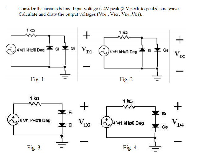 Solved Consider the circuits below. Input voltage is 4V peak | Chegg.com