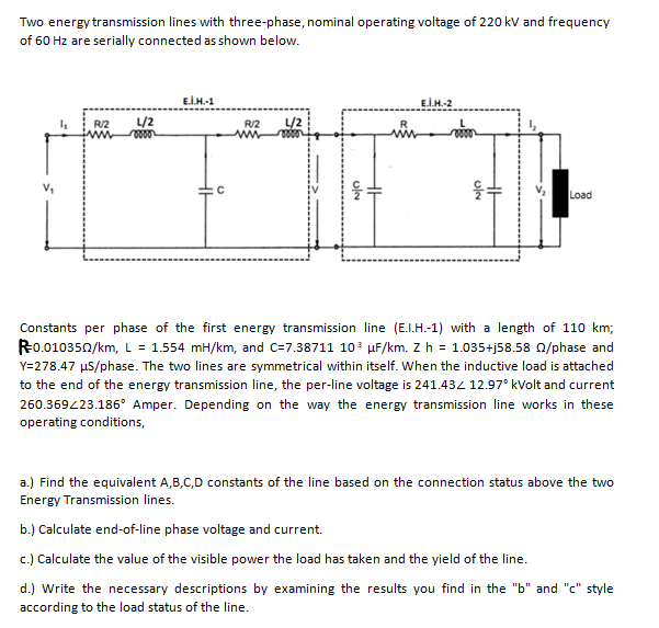 Solved Two energy transmission lines with three-phase, | Chegg.com