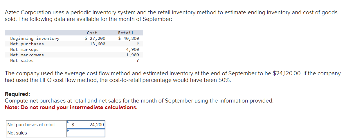 Solved Aztec Corporation uses a periodic inventory system | Chegg.com
