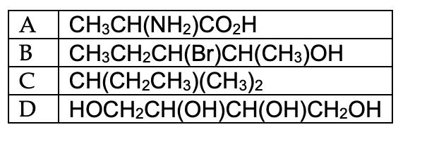 Solved A B | С D CH3CH(NH2)CO2H CH3CH2CH(Br)CH(CH3)OH | Chegg.com