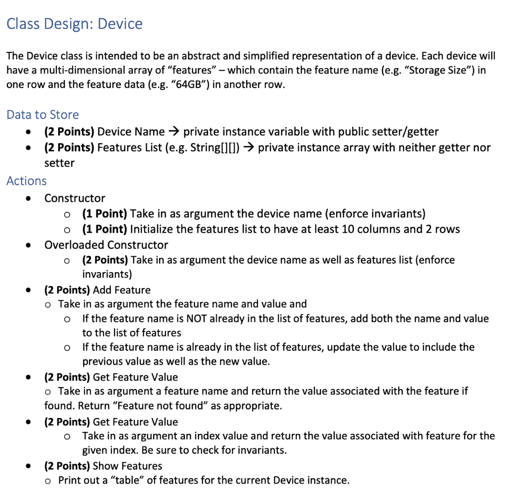 Solved Class Design: Device The Device class is intended to | Chegg.com