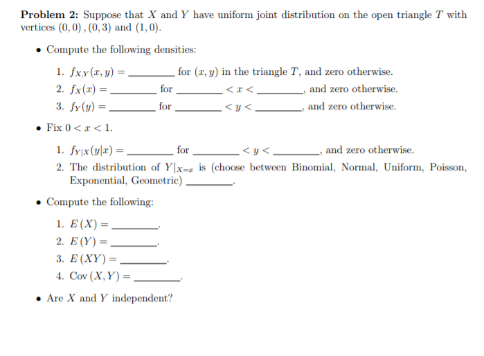 Solved for for Problem 2: Suppose that X and Y have uniform | Chegg.com