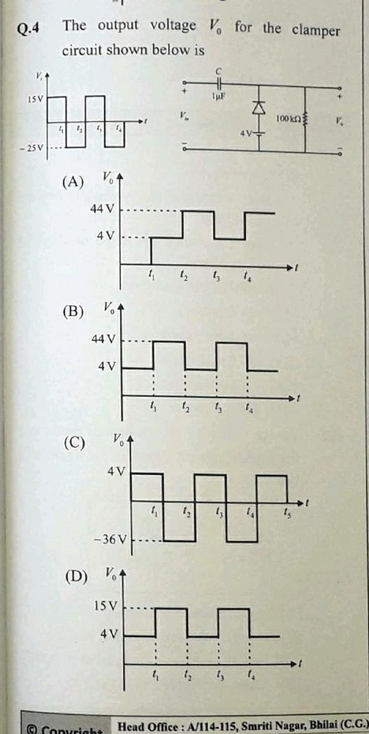 Solved Q.4 The output voltage V, for the clamper circuit | Chegg.com