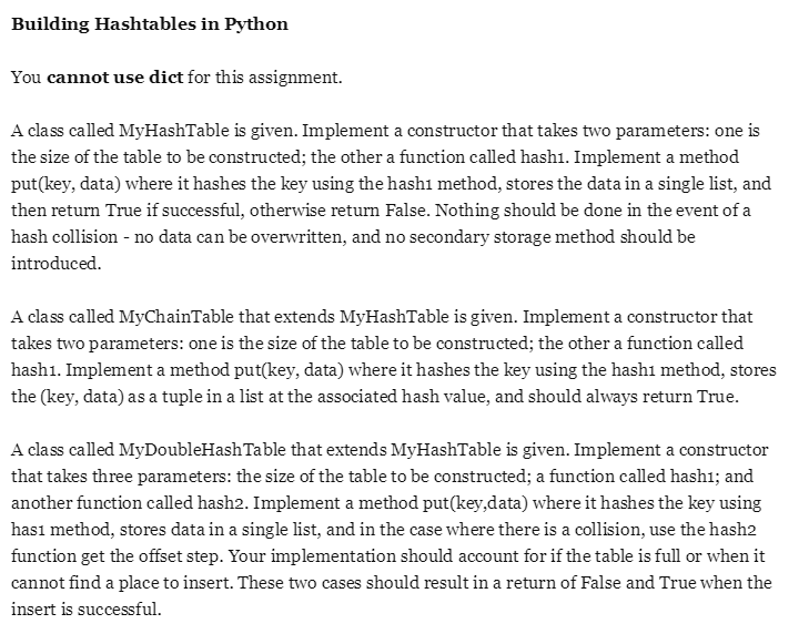 Solved Python Hashtables question. Included are the | Chegg.com