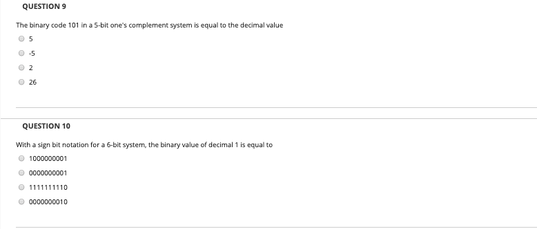 Solved QUESTION 9 The binary code 101 in a 5-bit one's | Chegg.com