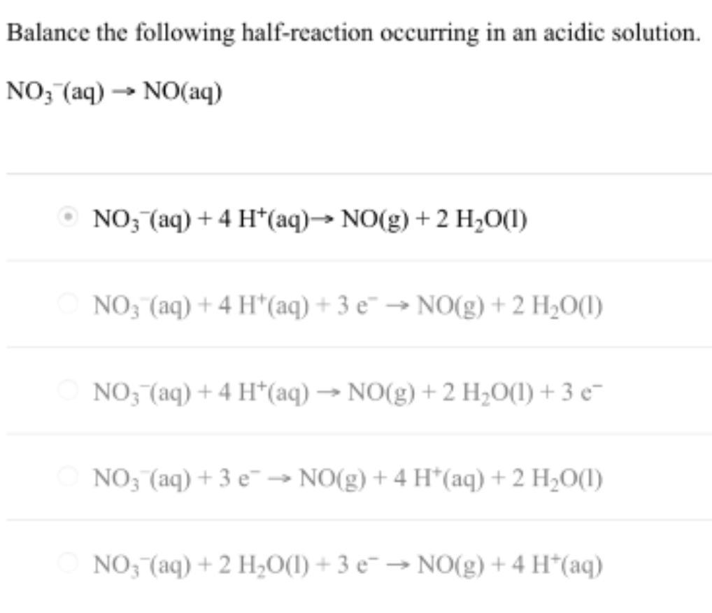 Solved Balance the following half-reaction occurring in an | Chegg.com