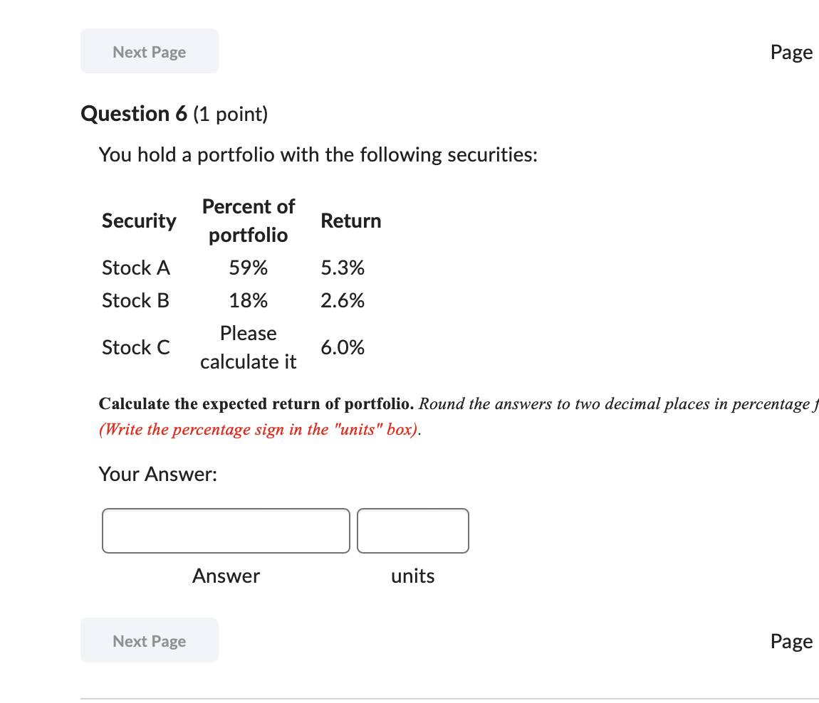 Solved You hold a portfolio with the following securities: | Chegg.com