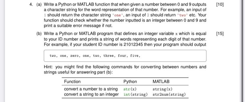 Solved [10] 4. (a) Write a Python or MATLAB function that | Chegg.com