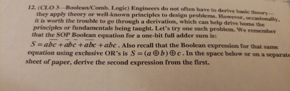 Solved 12. (CLO 3 Boolean/Comb. Logic) Engineers do not | Chegg.com