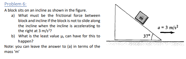 Solved Problem 6: A block sits on an incline as shown in the | Chegg.com