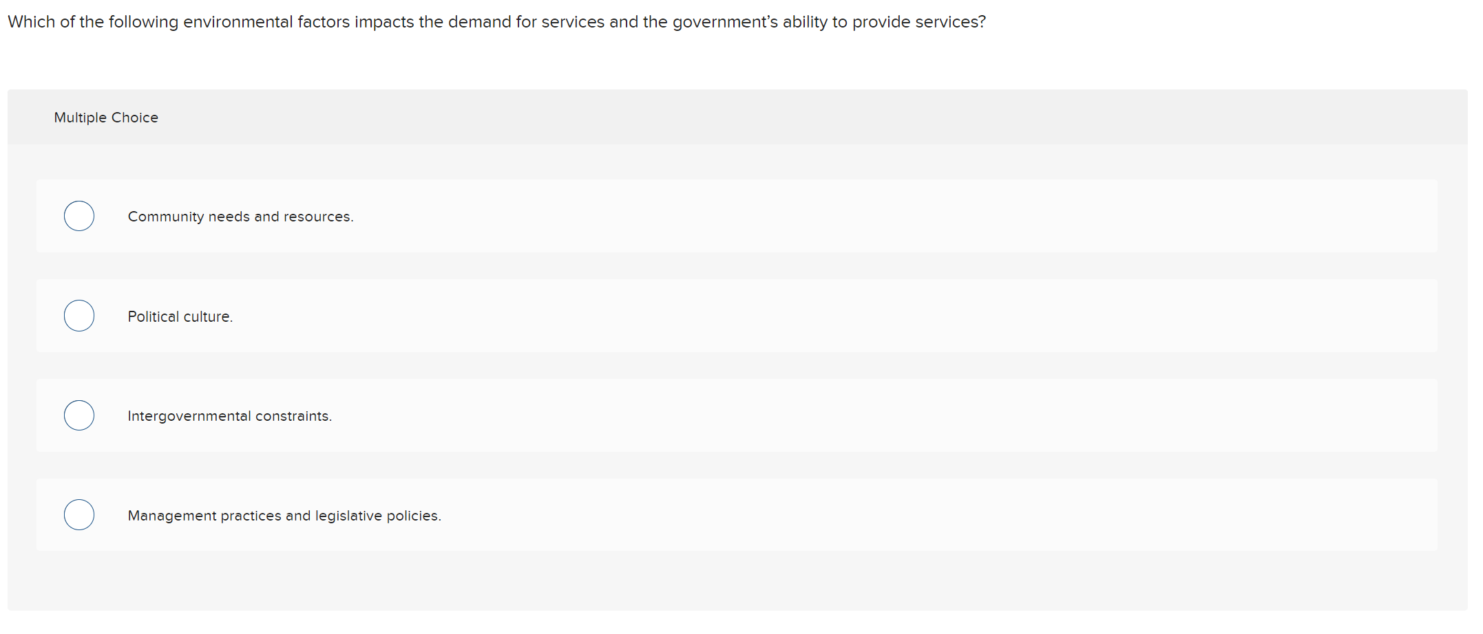 Solved Which of the following environmental factors impacts | Chegg.com