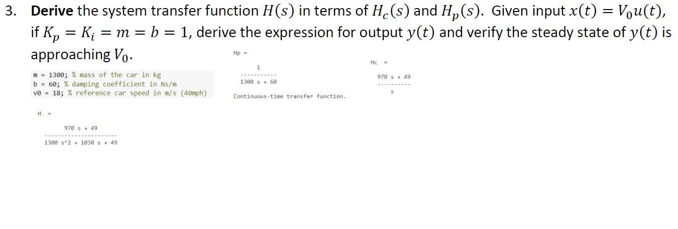 Solved 3. Derive the system transfer function H(s) in terms | Chegg.com