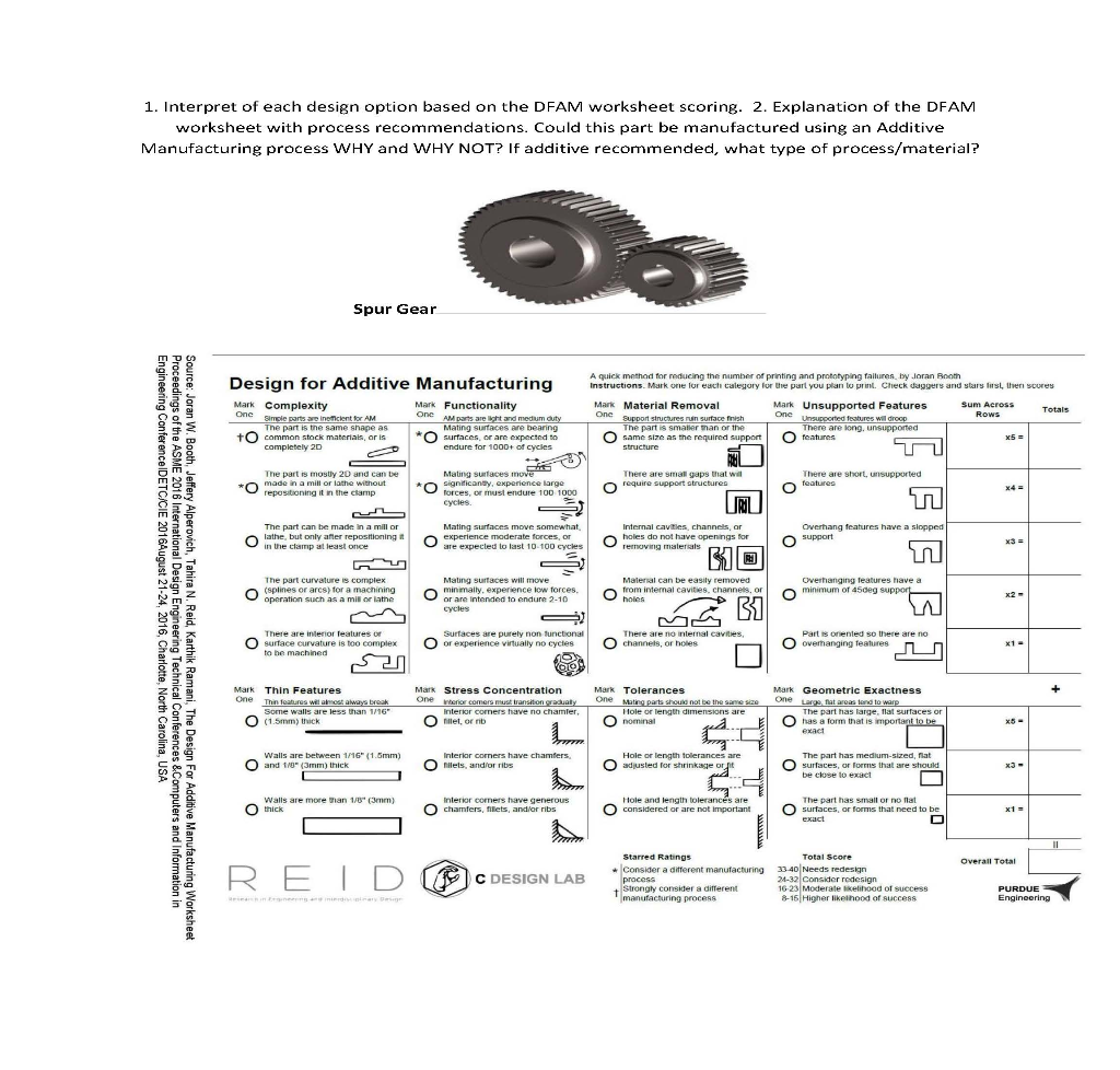 1. Interpret of each design option based on the DFAM | Chegg.com
