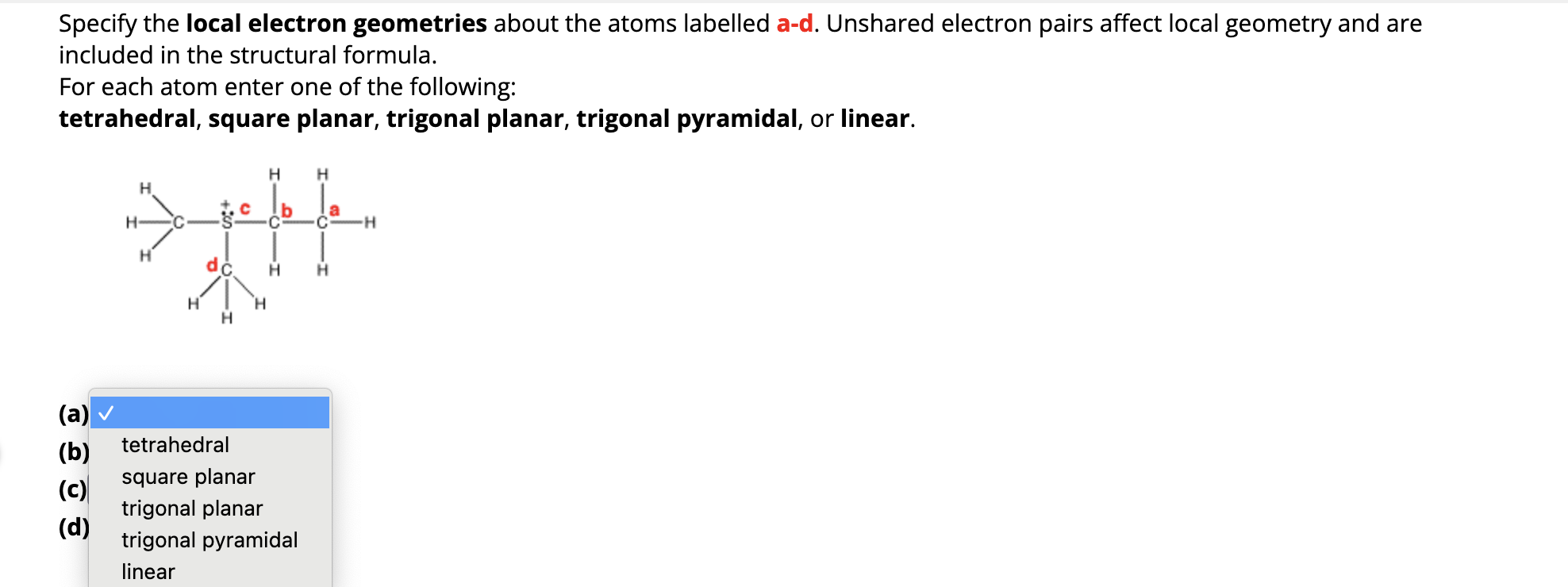 Solved Specify the local electron geometries about the atoms | Chegg.com