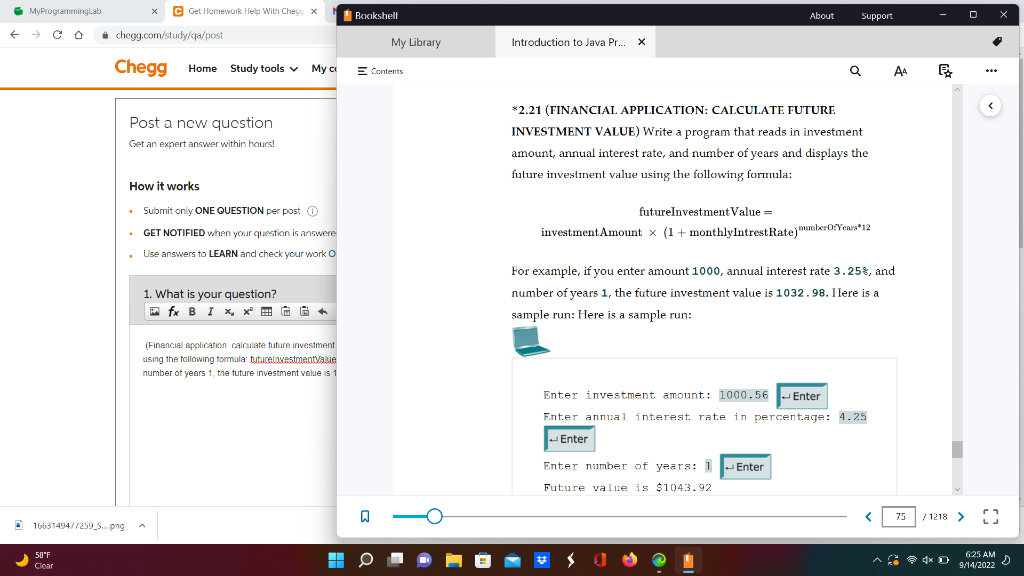 Solved (Financial application: calculate future investment | Chegg.com