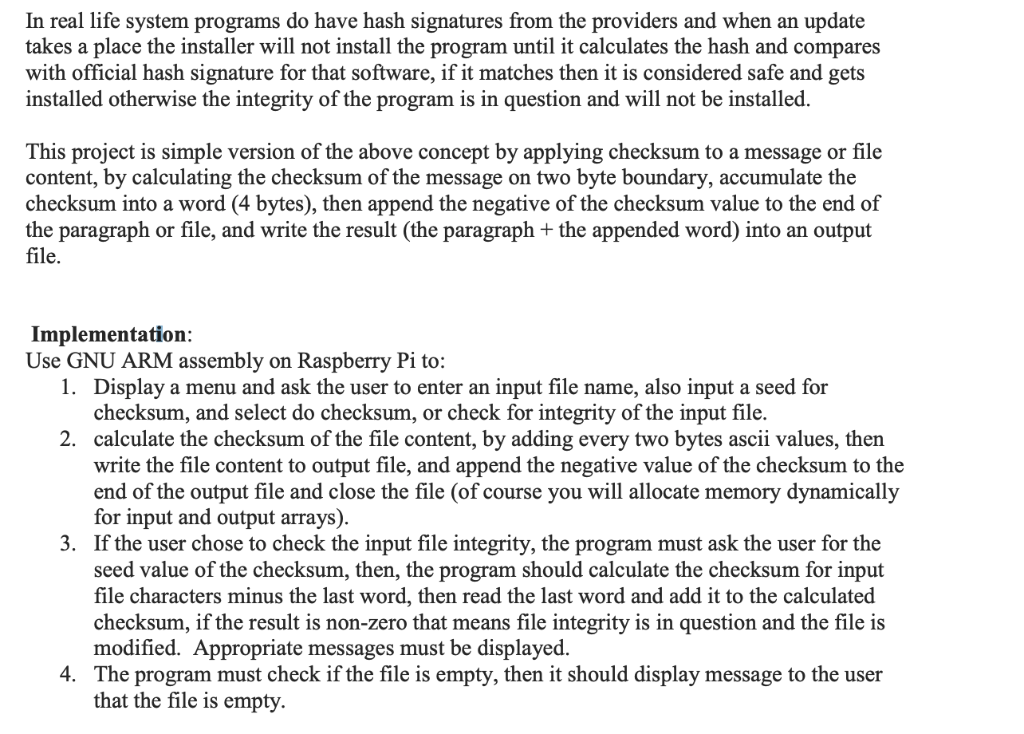 In real life system programs do have hash signatures | Chegg.com