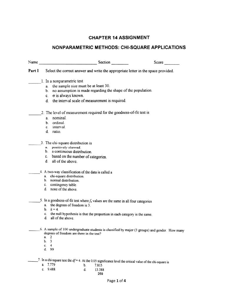 Solved CHAPTER 14 ASSIGNMENT NONPARAMETRIC METHODS: | Chegg.com