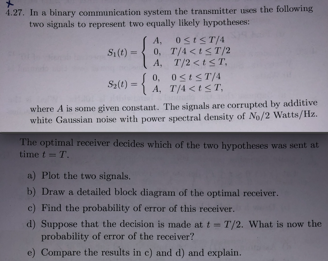 4.27. In a binary communication system the | Chegg.com