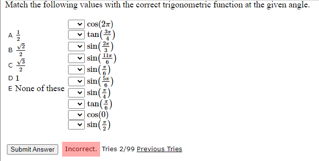 Solved Match The Following Values With The Correct