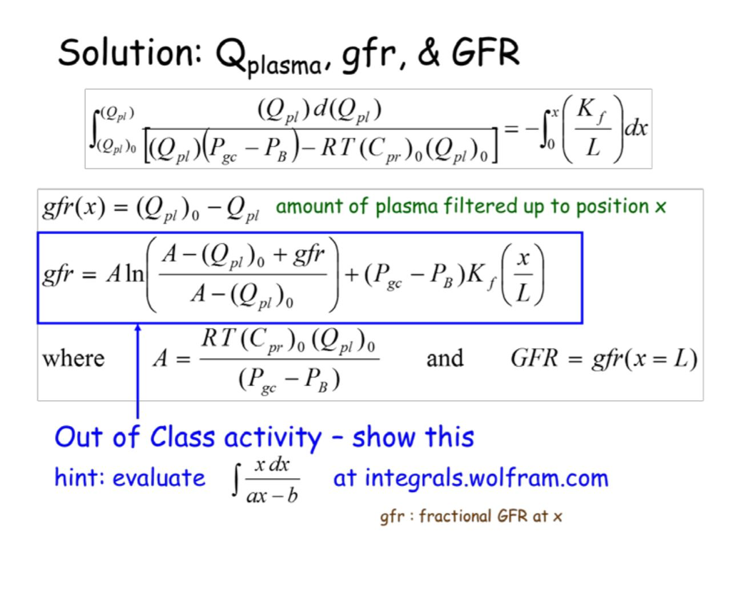 Solution: Qplasma, gfr, &GFR Opi) dx gfr(x) = (Qpi | Chegg.com