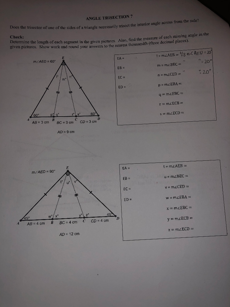 Solved Does the trisector of one of the sides of a triangle | Chegg.com