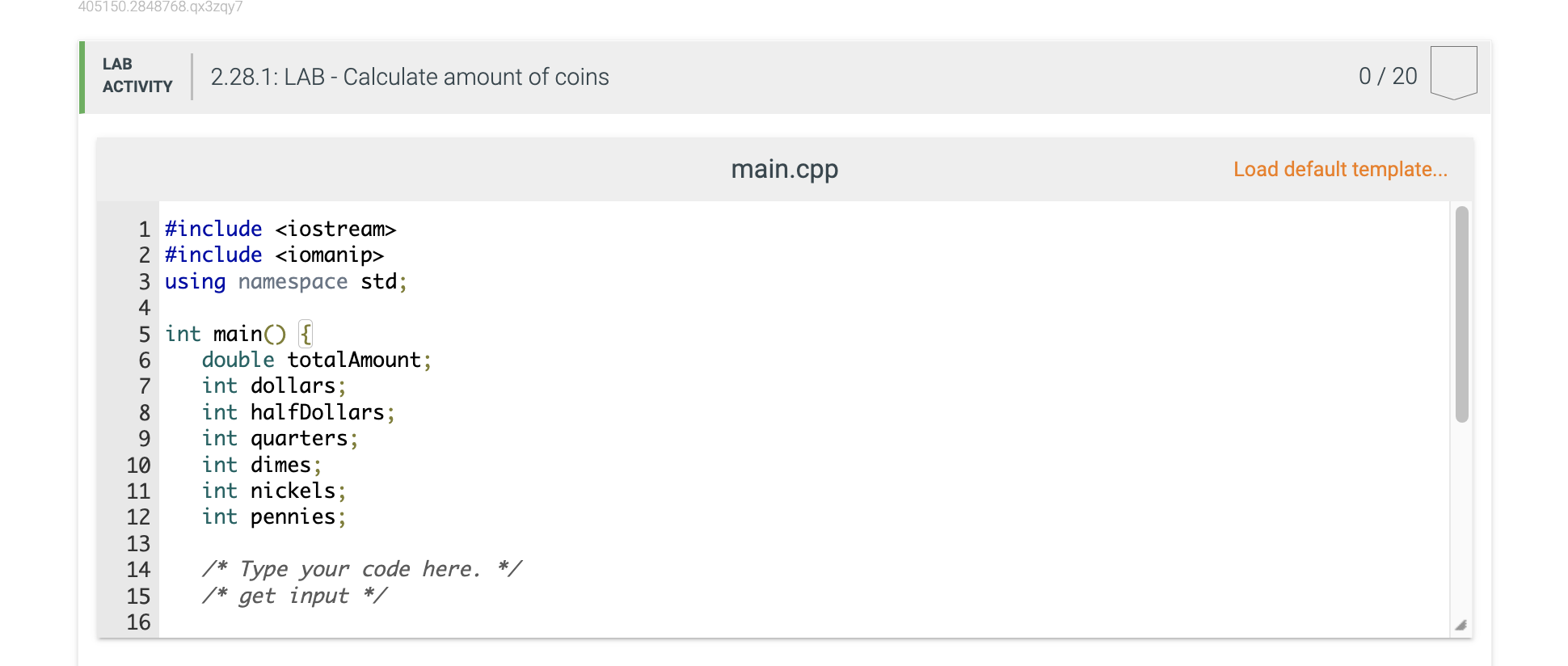 2.28.1: LAB - Calculate amount of coins | Chegg.com