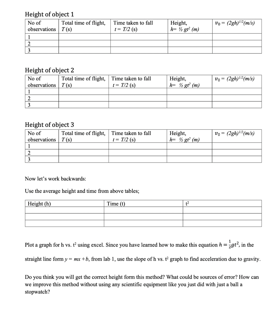 Acceleration due to gravity (Free Fall) Theory: In | Chegg.com