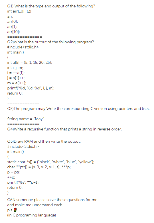 Solved Q1) What is the type and output of the following? int | Chegg.com