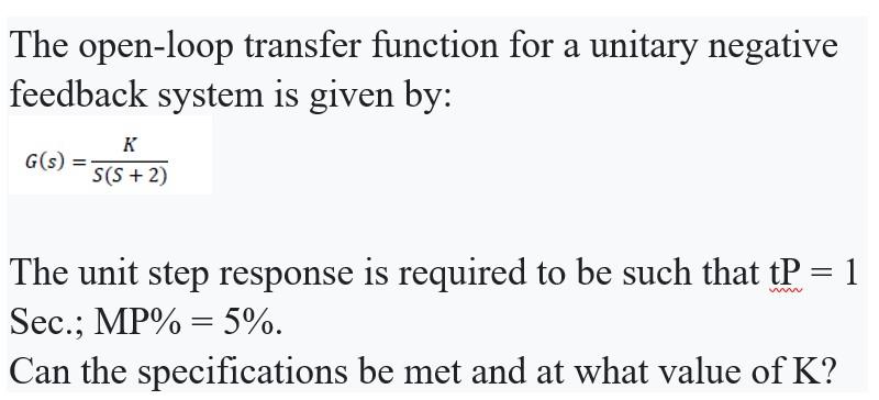 Solved The open-loop transfer function for a unitary | Chegg.com