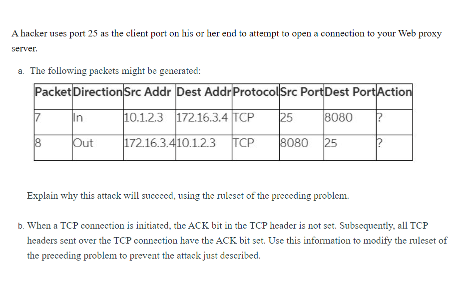 A hacker uses port 25 as the client port on his or | Chegg.com