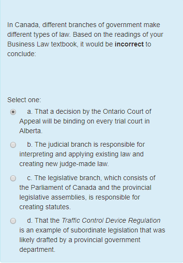 Solved In Canada, different branches of government make | Chegg.com