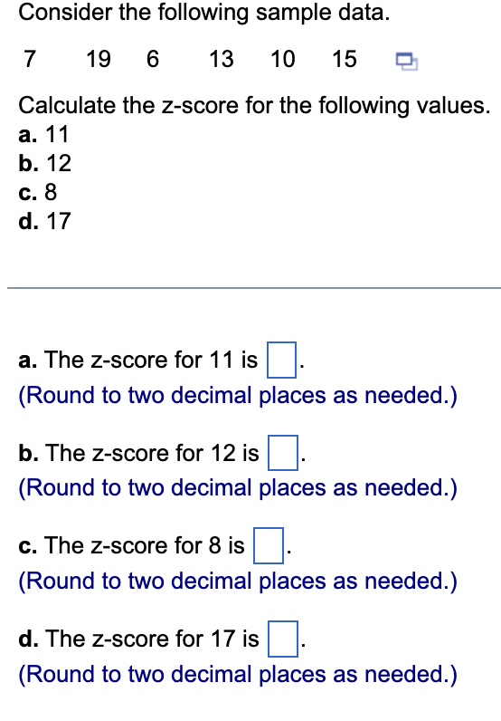 Solved Consider the following sample data. 7196131015 | Chegg.com