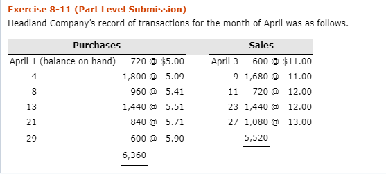 Solved Exercise 8-11 (Part Level Submission) Headland | Chegg.com