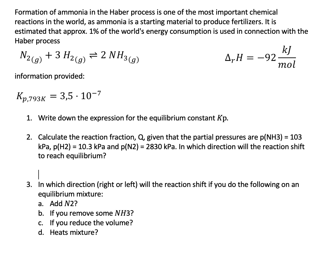 Solved Formation of ammonia in the Haber process is one of | Chegg.com