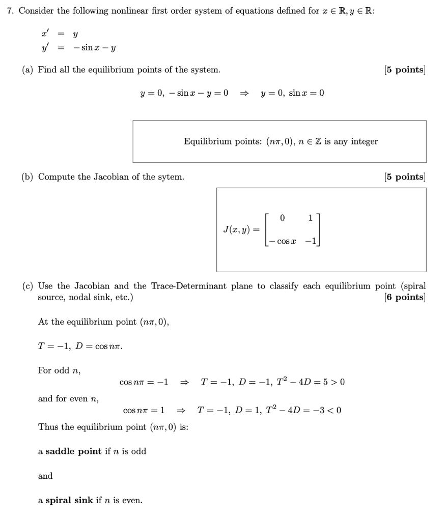 Solved 7. Consider the following nonlinear first order | Chegg.com