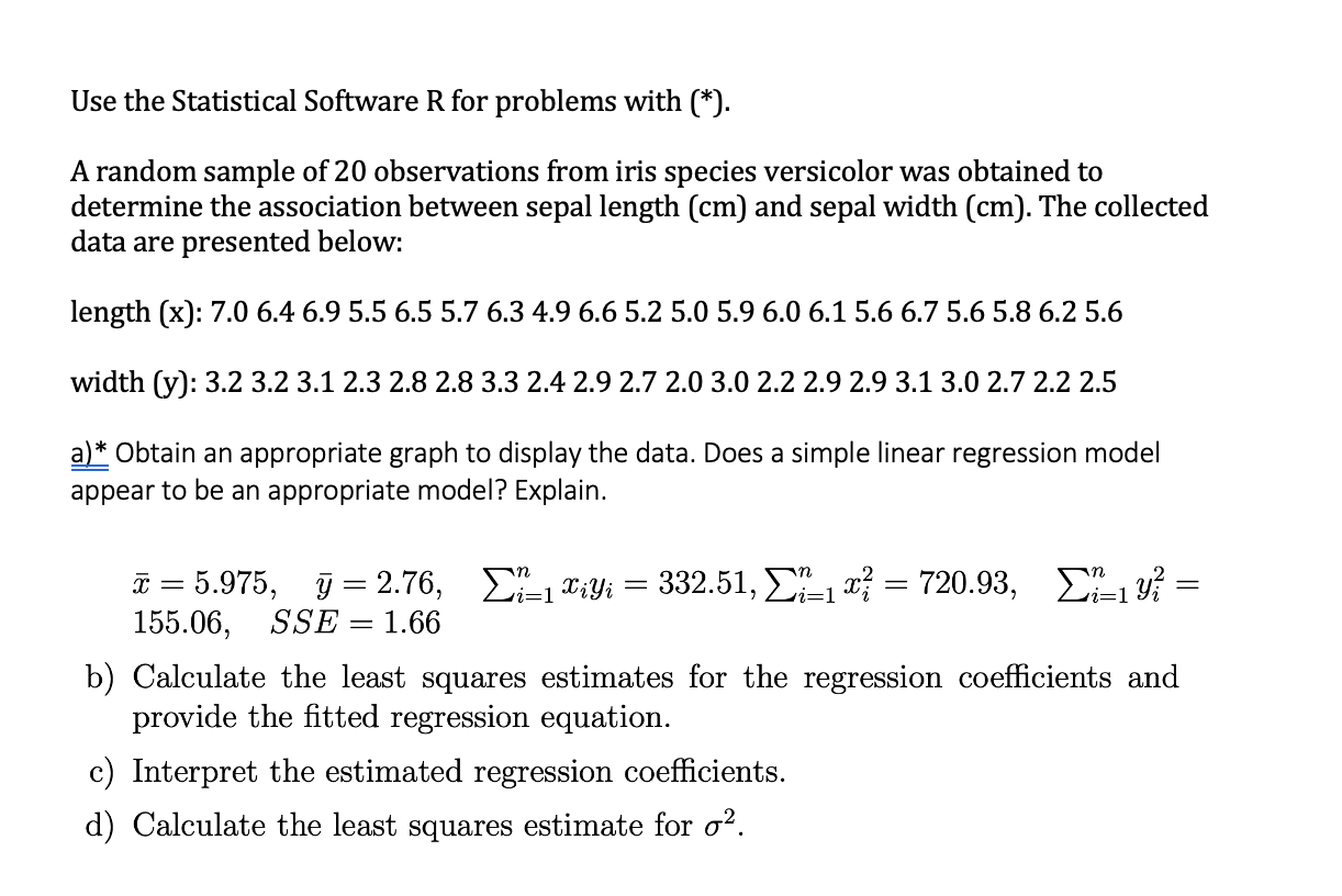 Solved Use the Statistical Software R for problems with (*). | Chegg.com