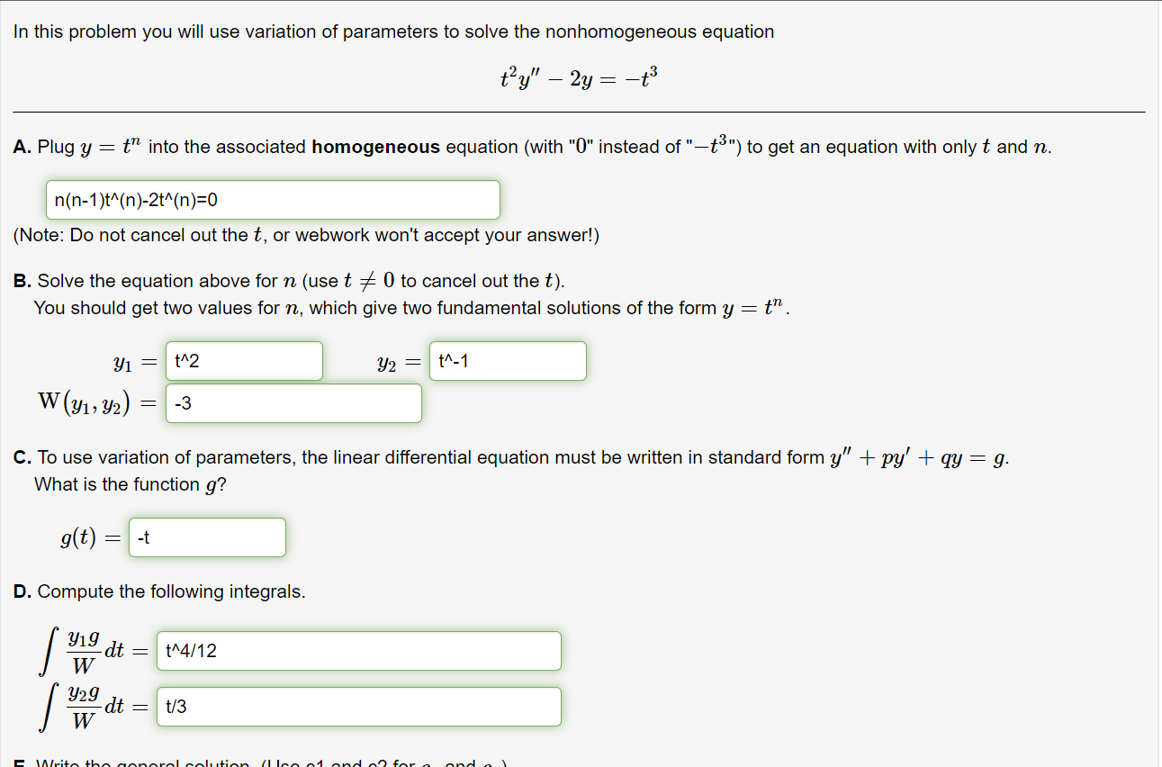 Solved In this problem you will use variation of parameters | Chegg.com